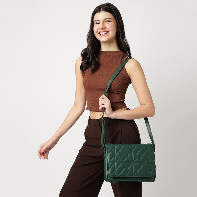Buy Fastrack Malachite Green Quilted Messenger Bag for Women Online