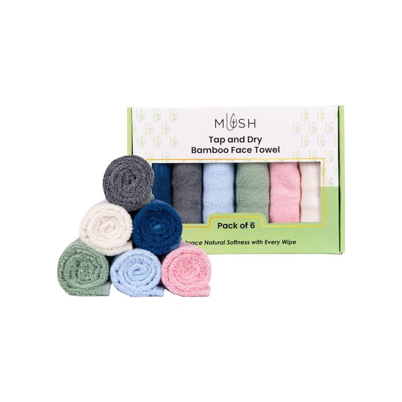 Buy Mush 100% Bamboo Tap & Dry Face Towels (Set Of 6) Online