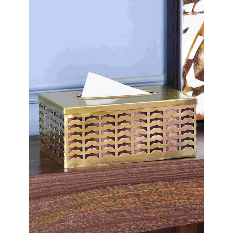 Buy At Home by Nilkamal Rectangular Metal Tissue Holder Box (Gold) Online