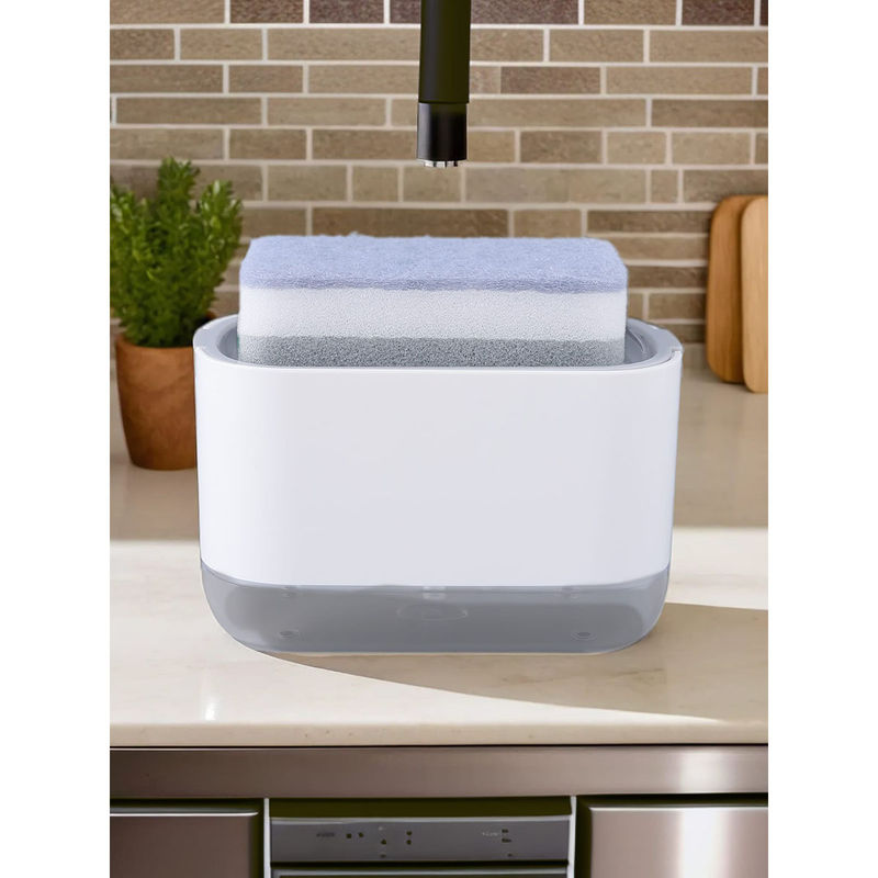 Buy UMAI 2 In 1 Press Soap Dish with Sponger Holder, 300ml, White Online