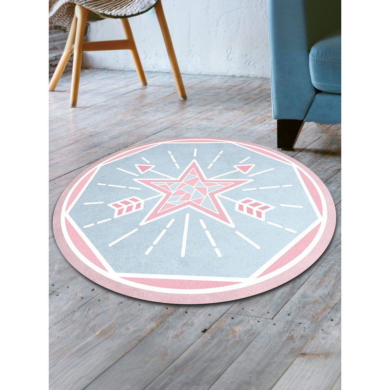 Buy UMAI Thick Soft Polyester Anti Skid Round Star Printed Bath Mat Online