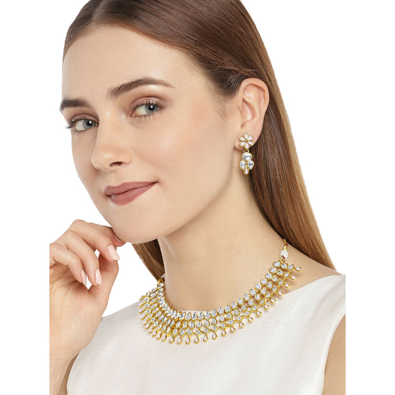 Zaveri Pearls Gold Tone Kundan Traditional Necklace And Earring Set
