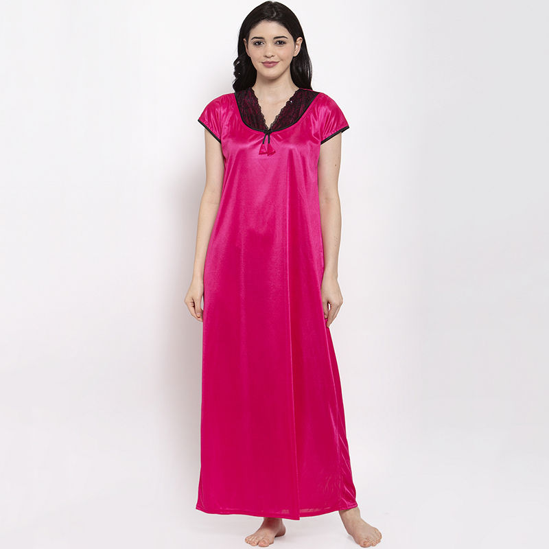 Buy Secret Wish Women's Pink Solid Satin Nighty (Free Size) Online