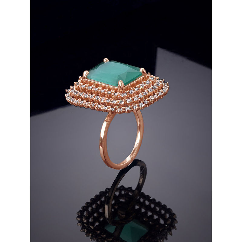 Buy Estele Rose Gold Plated (Adjustable) CZ Mint Green Stone Finger ...