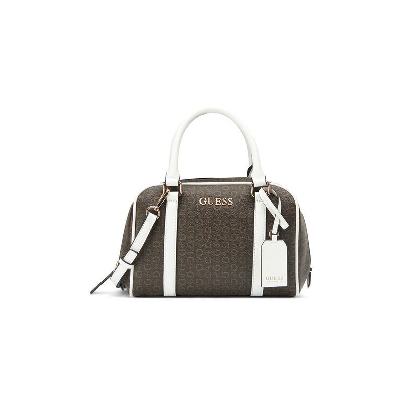 Buy Guess Women Brown Printed Pvc Marcey Small Satchel Bag Online