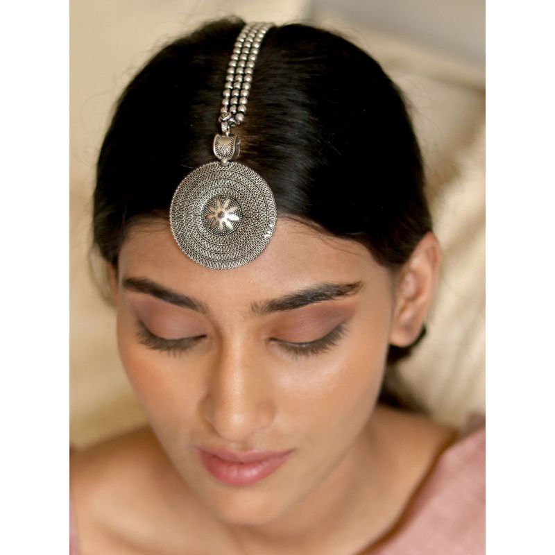 Buy Teejh by Joker and Witch Miraya Silver Oxidised Maang Tika for Women Online