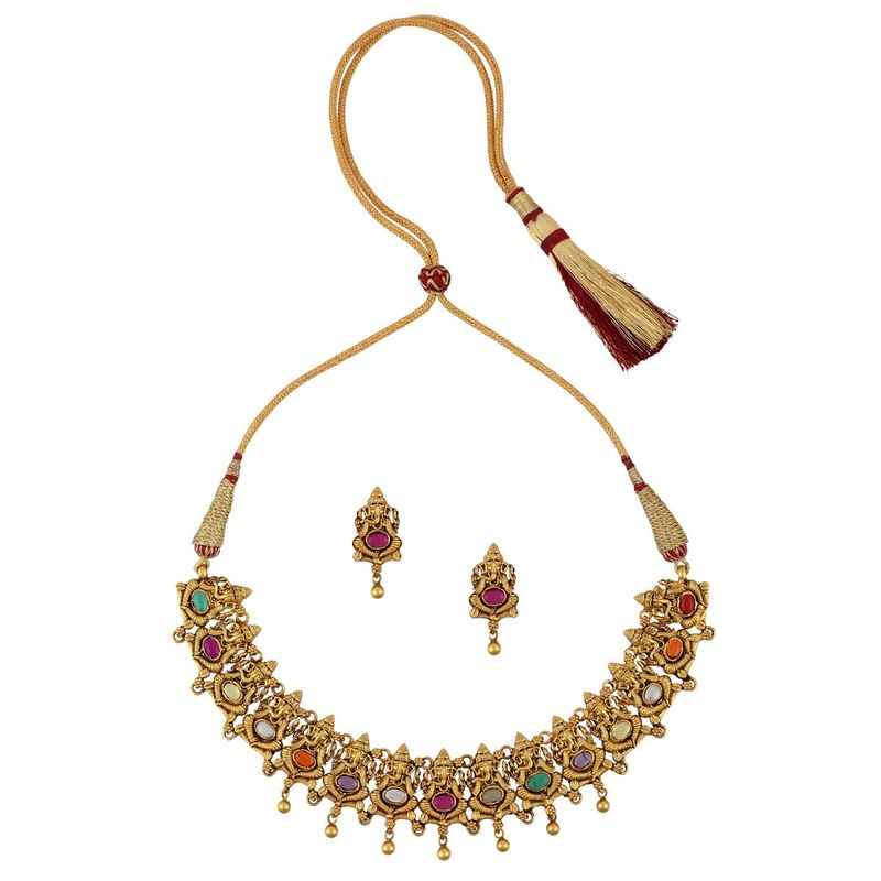 Buy Tribe Amrapali Gold Plated Silver Navratna Vinayaka Necklace ...