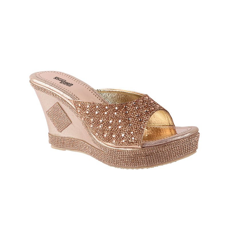 Buy Shoetopia Women Pink Embellished Wedges Online