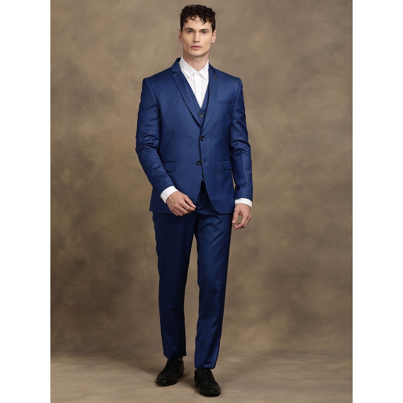 Buy Turtle Men Poly Viscose Self Design Blue Formal Blazer with ...