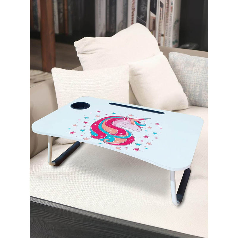 Buy Savya Home Wooden Foldable Laptop Table - White Unicorn Online