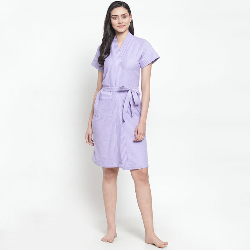 Buy Secret Wish Women's Solid Cotton Light Purple Bath Robe (Free Size ...