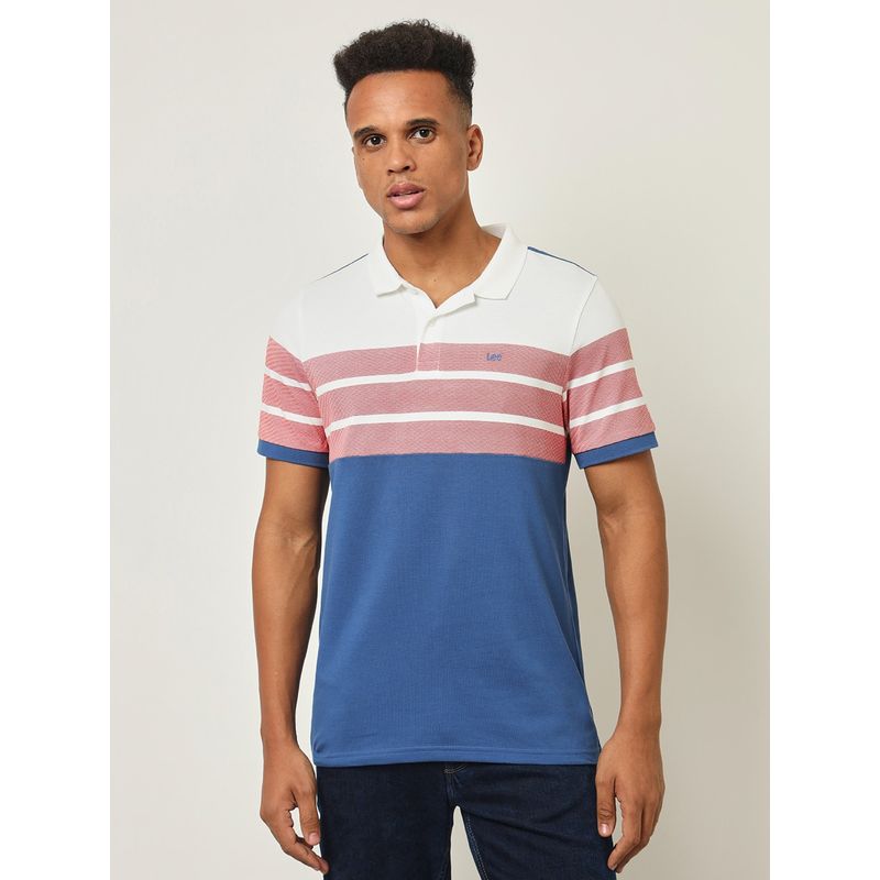 Buy Lee Mens Colorblock Blue Polo T-Shirt (Slim) Online