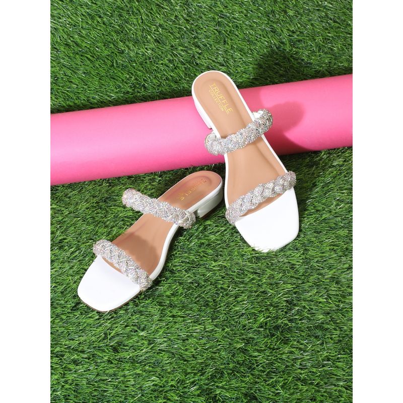Buy Truffle Collection White Embellished Heels Online