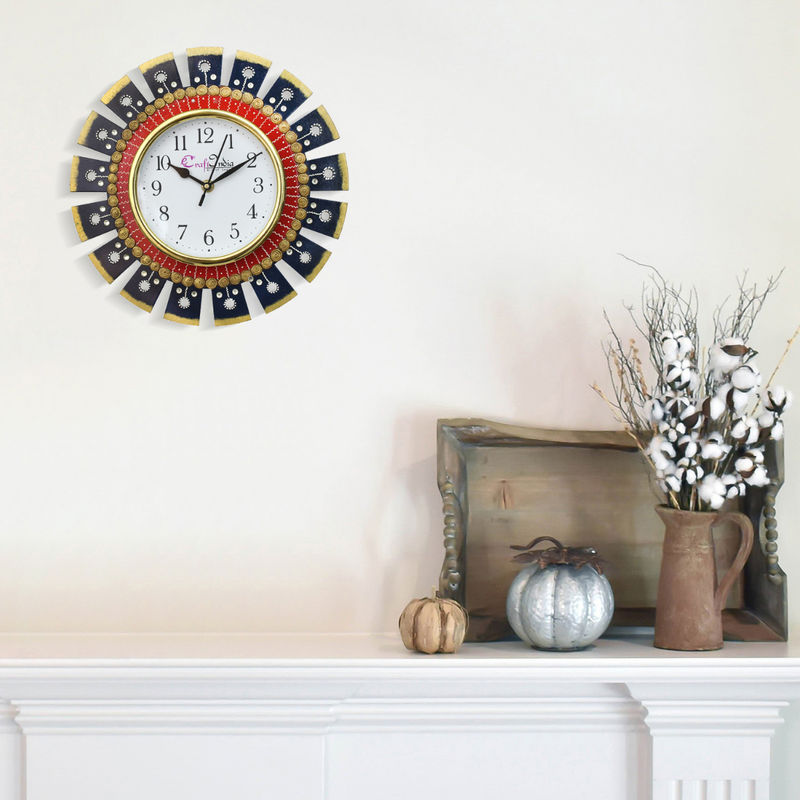Buy eCraftIndia Multi-Color Handcrafted Wooden Wall Clock Online