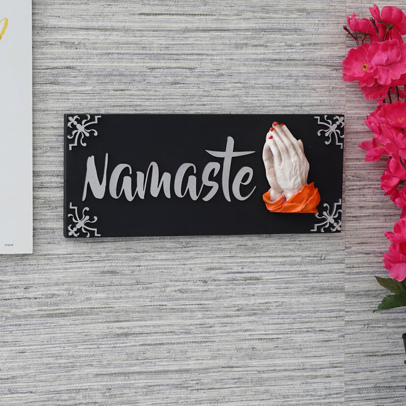 Buy eCraftIndia Black Handcrafted Namaste Wooden Door Wall Hanging Online