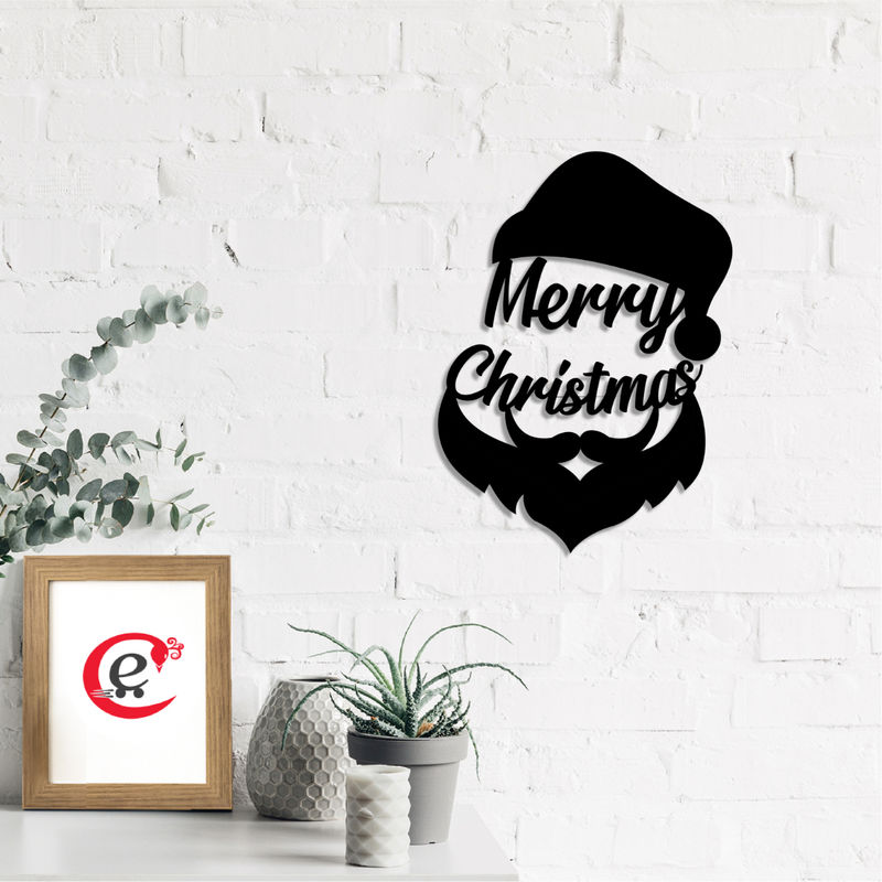 Buy eCraftIndia Black Merry Christmas Santa Engineered Wood Wall Art ...