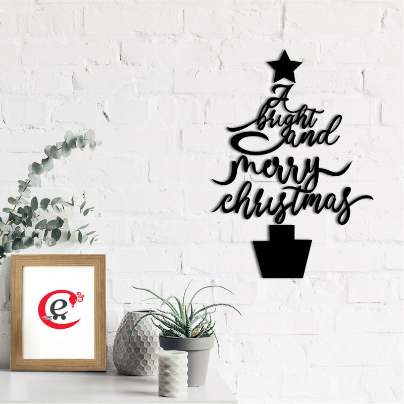 Buy eCraftIndia Black A Bright & Merry Christmas Engineered Wood Wall ...