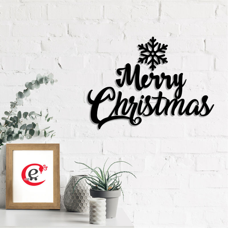 Buy eCraftIndia Black Snow Flakes Merry Christmas Engineered Wood Wall ...