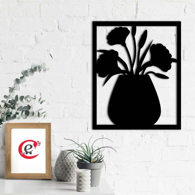 Buy eCraftIndia Black Beautiful Flower Vase Frame Engineered Wood ...