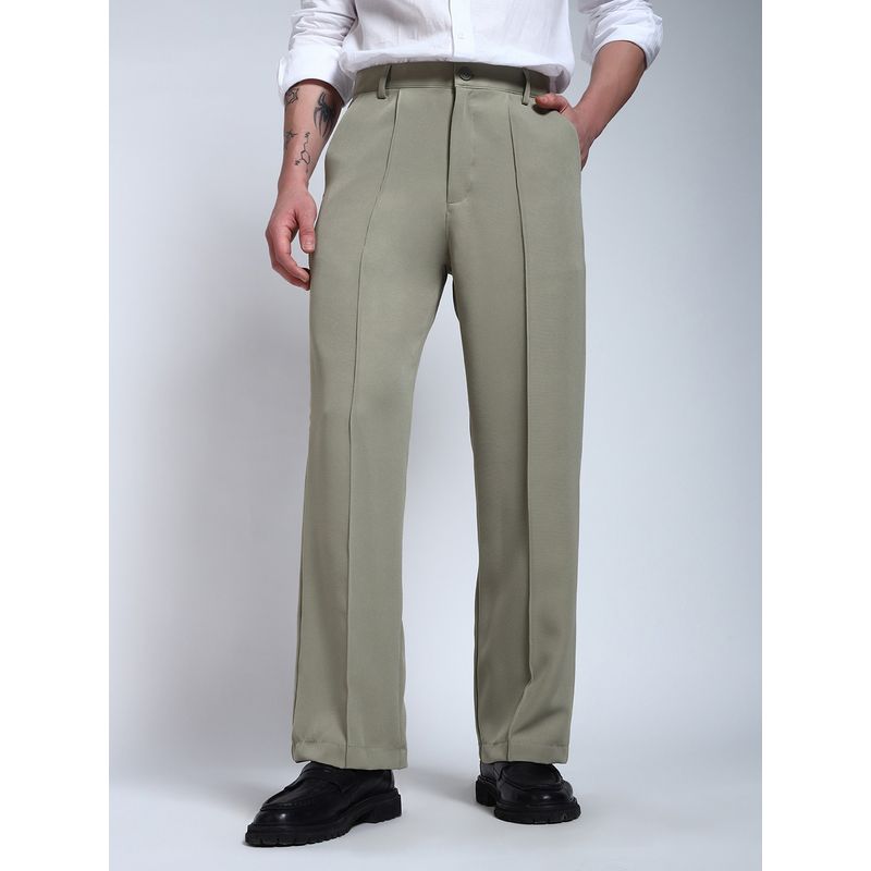Buy Perch Light Pista Green Solid Pintuck Korean Trouser Online