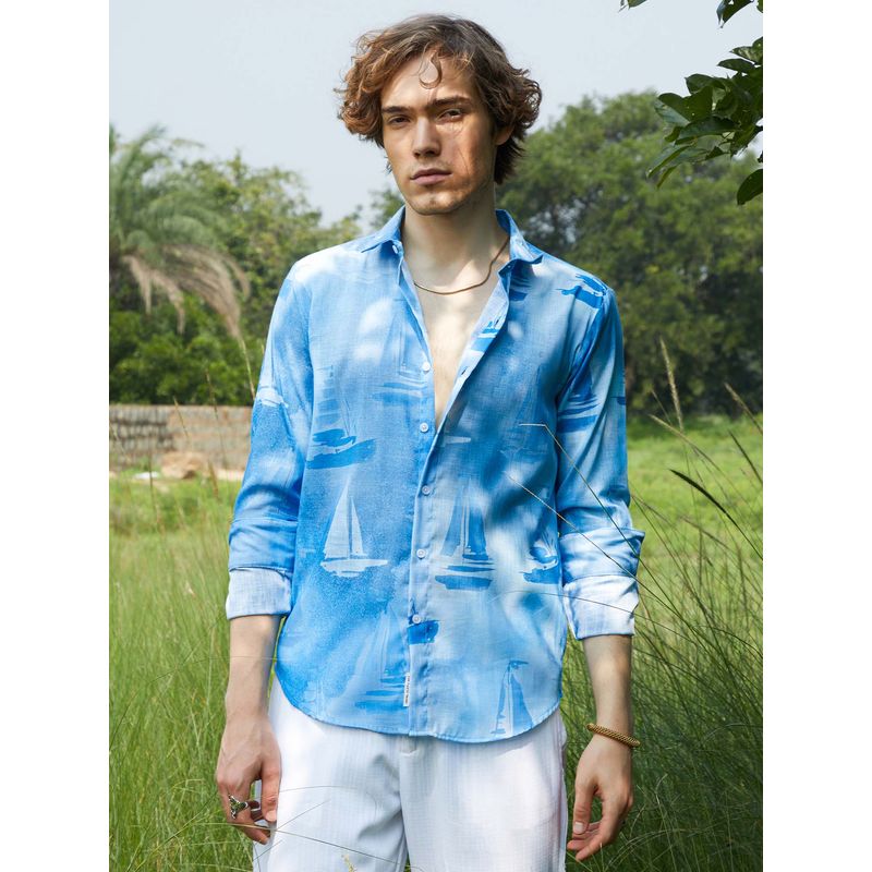 Buy Campus Sutra Men Sky Blue Water Boat Shirt Online