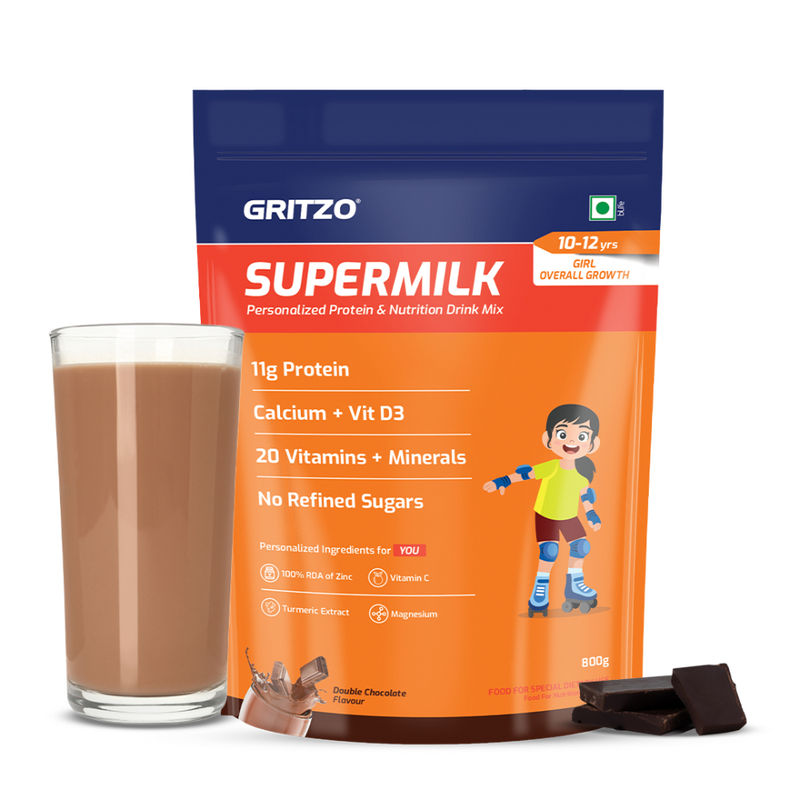 Buy Gritzo Supermilk Overall Growth 11G Protein Powder For 10-12Y Girls ...