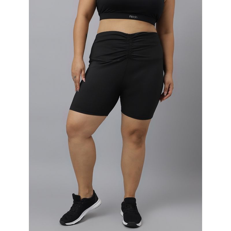 Buy Fitkin Plus Size Super Soft Black Cinched Waist Biker Shorts Online