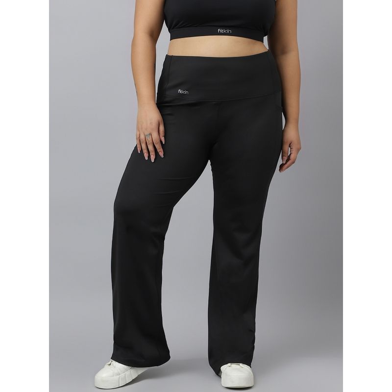 Buy Fitkin Plus Size Active Track Gym Bootcut Flare Black Pants Online