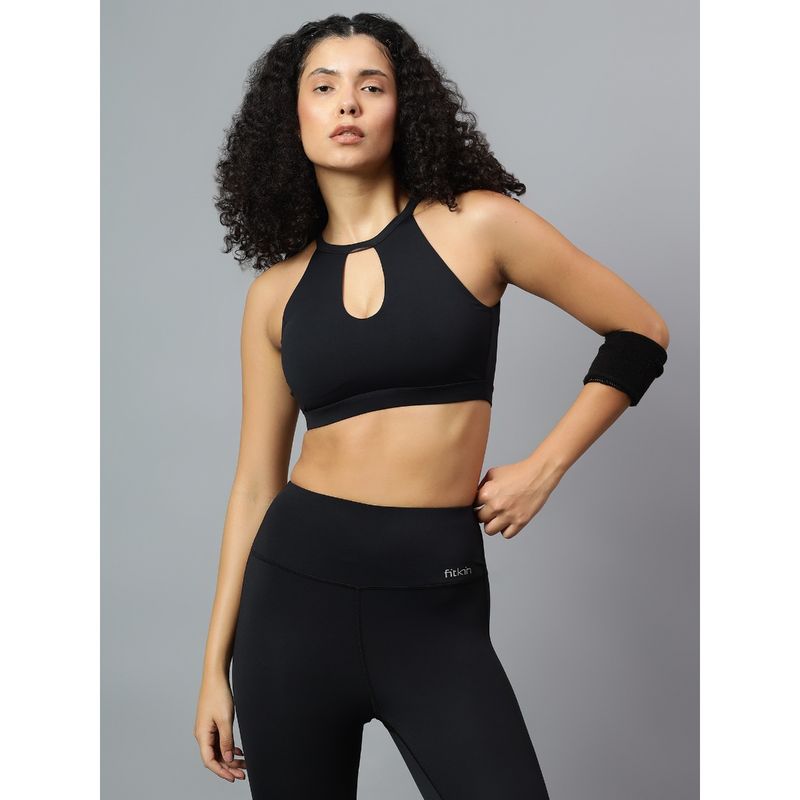 Buy Fitkin Womens Black Halter Style Sports Bra Online