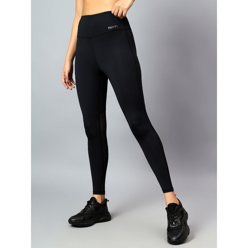 Buy Fitkin Womens Black Back Mesh Design Tights Online