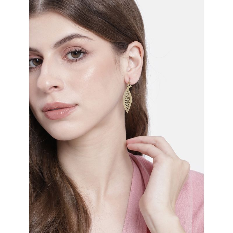 Buy Estele Gold Plated Leaf Shaped Textured Dangler Fish Hook Earrings ...
