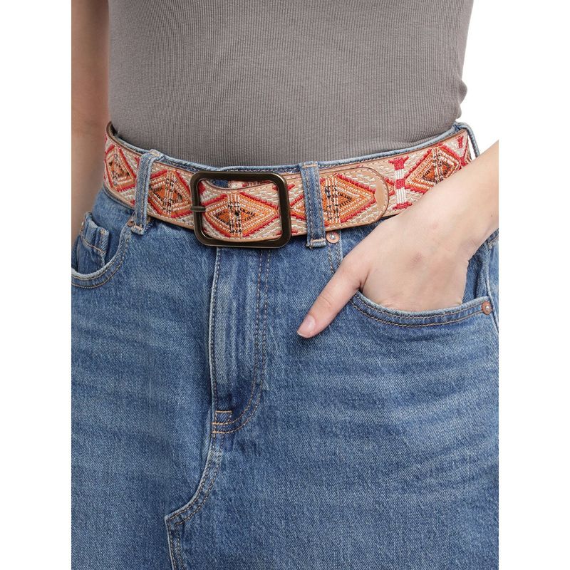 Buy ART N VINTAGE Women Semi Formal Leather Embroidered Beige Belt Online