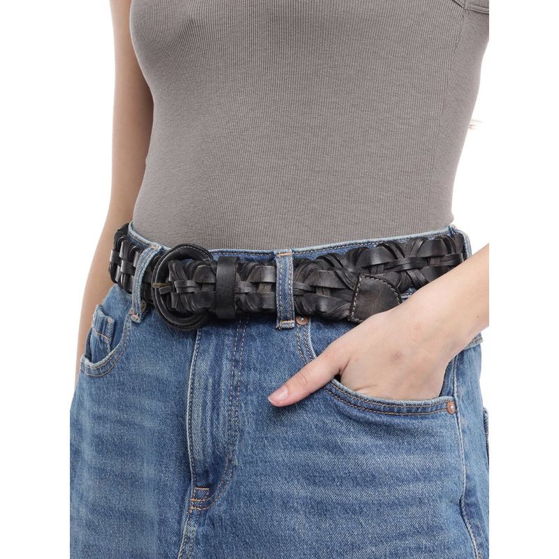Buy ART N VINTAGE Women Semi Formal Leather Textured Black Belt Online
