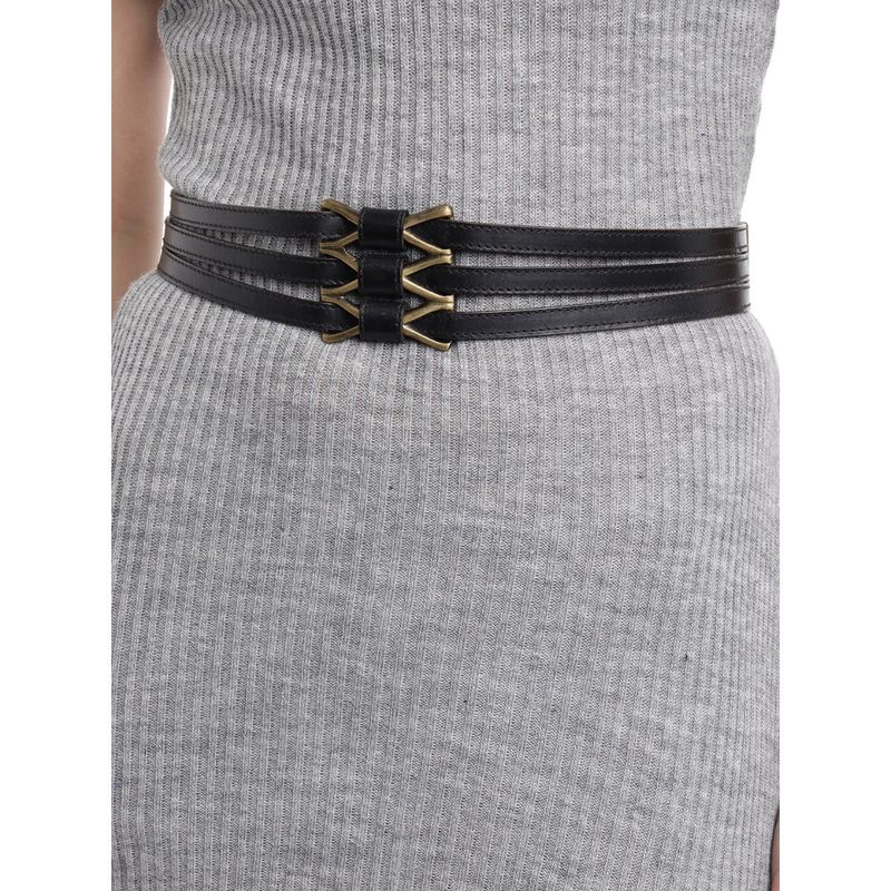 Buy ART N VINTAGE Women Semi Formal Leather Textured Black Belt Online