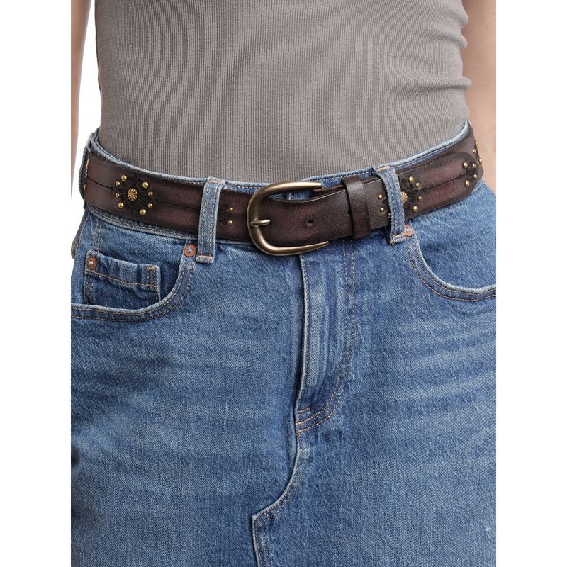 Buy ART N VINTAGE Women Semi Formal Leather Embellished Sequined Brown ...