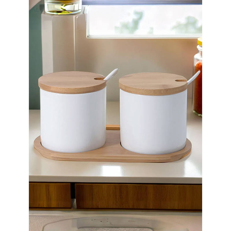Buy The Better Home Ceramic Canister Set (2Pcs) With Wooden Spoon 250Ml ...