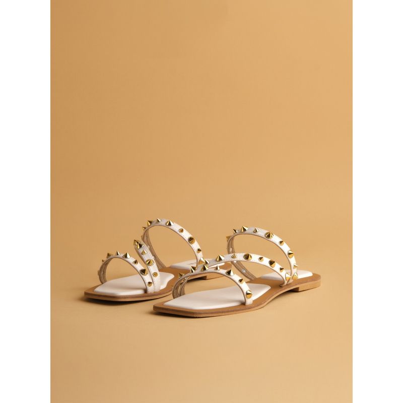 Buy Eridani Nera White Studded Flats Online