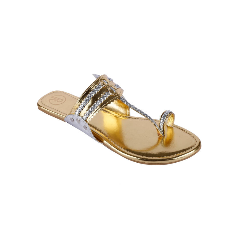 PREET KAUR Gold & Silver Two Tone Kolhapuri Flats: Buy PREET KAUR Gold ...
