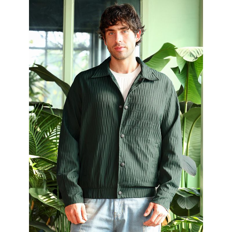 Buy Campus Sutra Men's Emerald Green Crease-Tactile Bomber Jacket Online