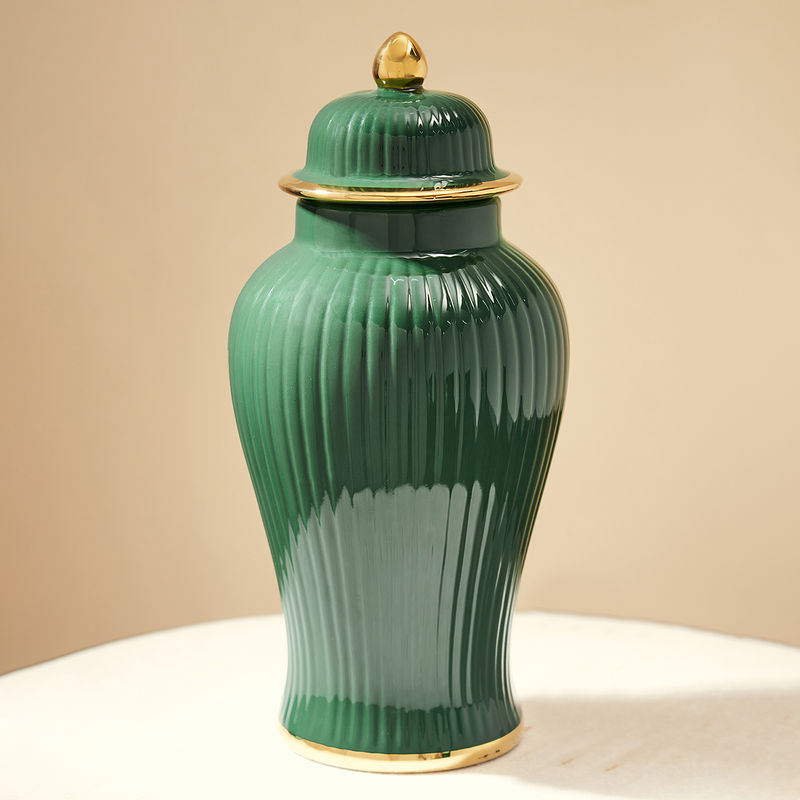 Buy Pure Home + Living Green Ribbed Ceramic Urn With Lid Online