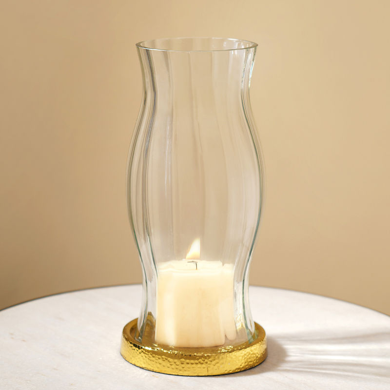 Buy Pure Home + Living Clear Glass Textured Hurricane with Metal Base ...