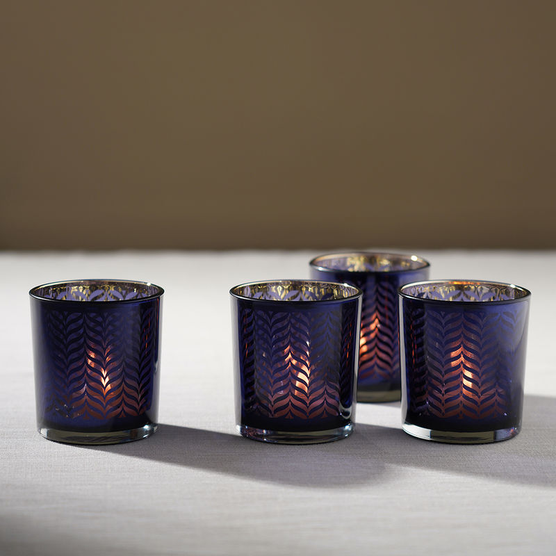 Buy Pure Home + Living Set of 4 Blue Pattern Glass Straight Votives Online