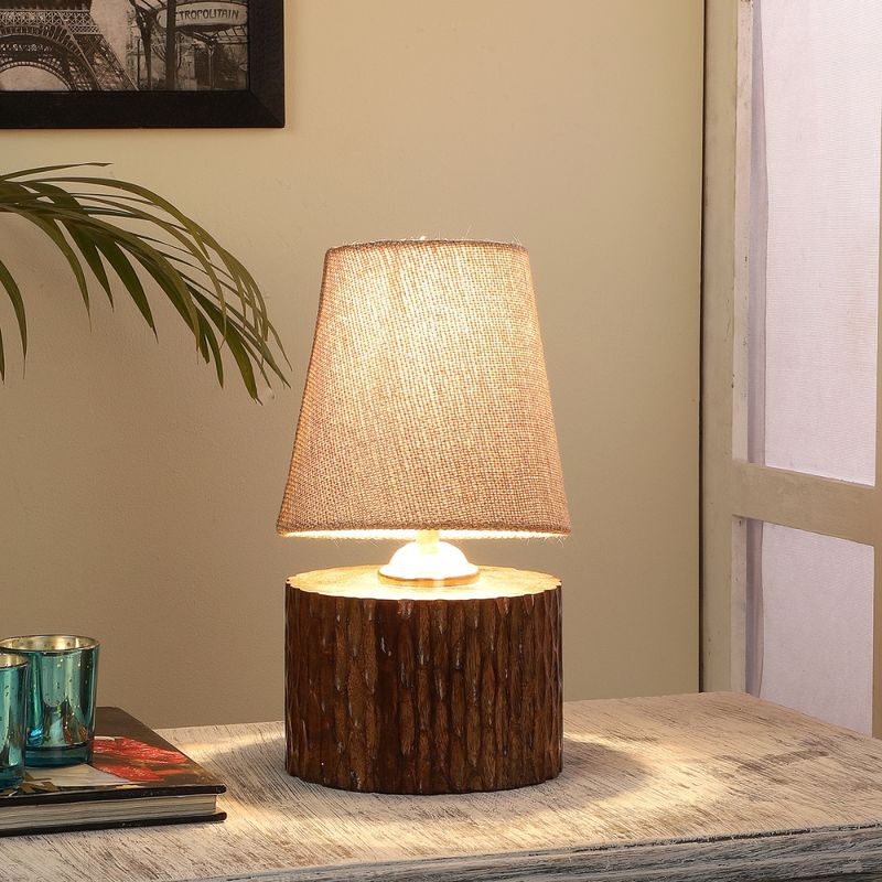 Buy Tu Casa Table Lamp Mango Wood Base & Beige Cotton Shade Online