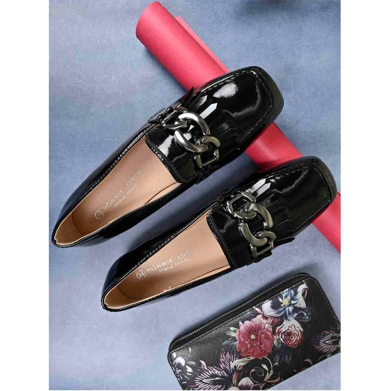 Buy Ronnie Grey Women Black Solid Loafers Online