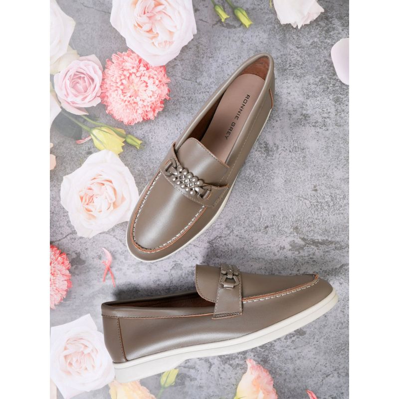 Buy Ronnie Grey Women Khaki Solid Loafers Online