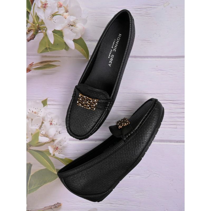 Buy Ronnie Grey Women Black Textured Loafers Online