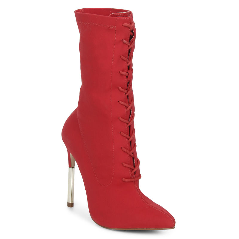 Buy Truffle Collection Red Lycra Pointy Toe Stiletto Boots Online