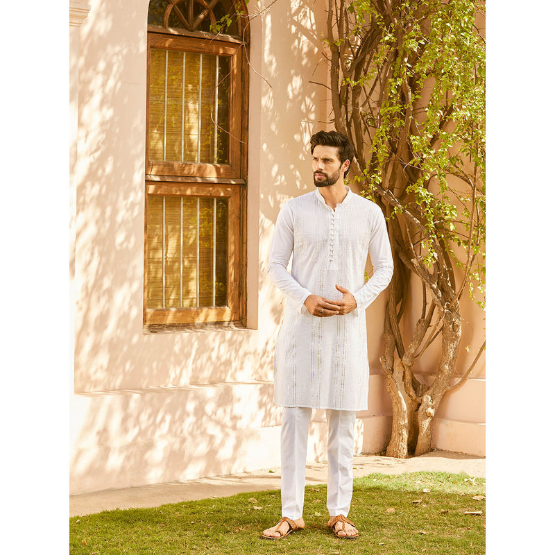 Buy See Designs Men White Cotton Pintex Design Silver Thread Work ...