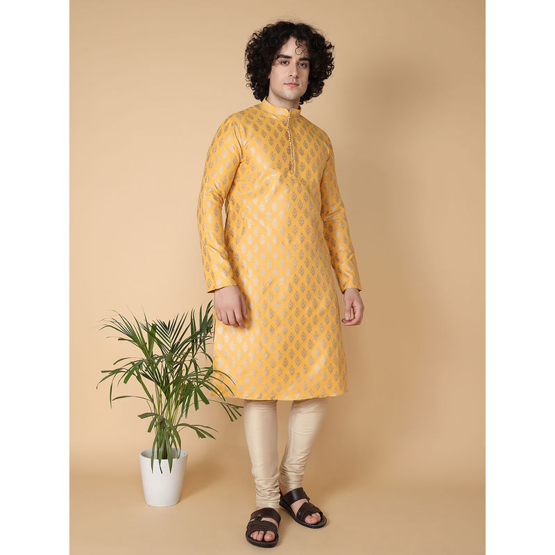 Buy TABARD Yellow Silk Blend Full Sleeve Regular Fit Jaquard Kurta For ...