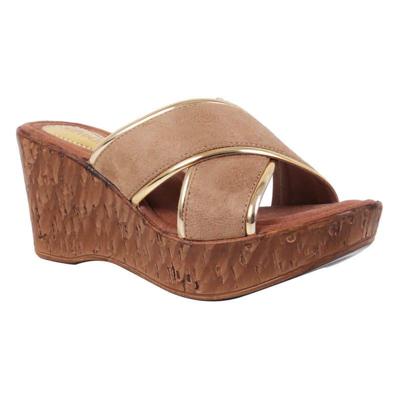 Buy CATWALK Beige Metallic Accent Criss Cross Wedges Online